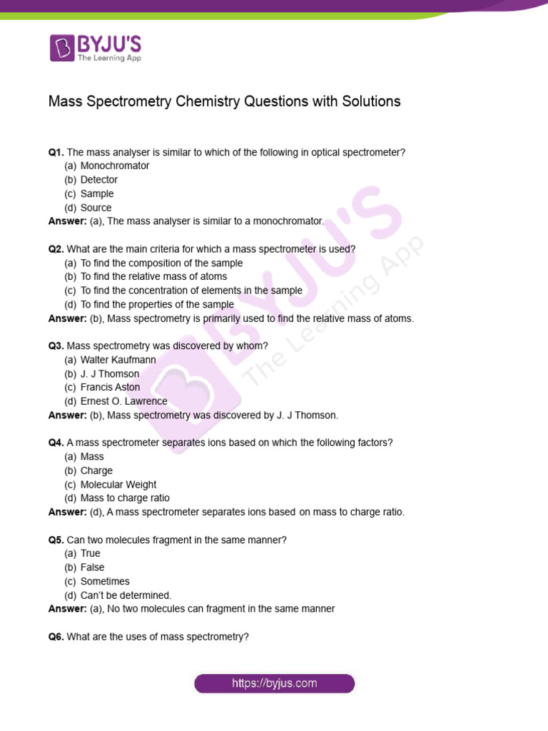 Mass Spectrometry Q&A with Solutions | PDF | Mass Spectrometry | Molecules