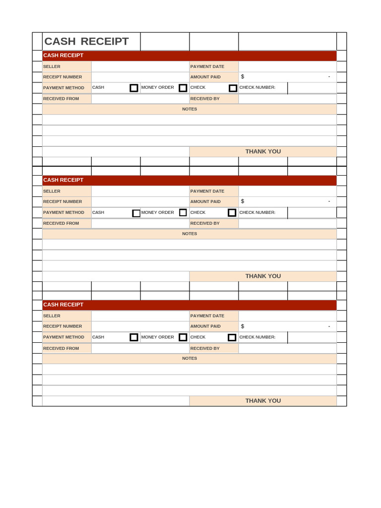 Cash Receipt Template 6 Word | PDF