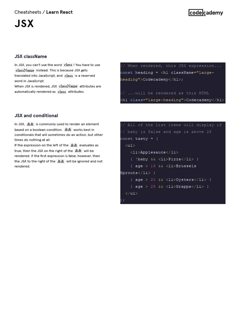 Learn React_ JSX Cheatsheet _ Codecademy | PDF | Document Object Model ... Learn React_ JSX Cheatsheet _ Codecademy | PDF | Document Object Model ...