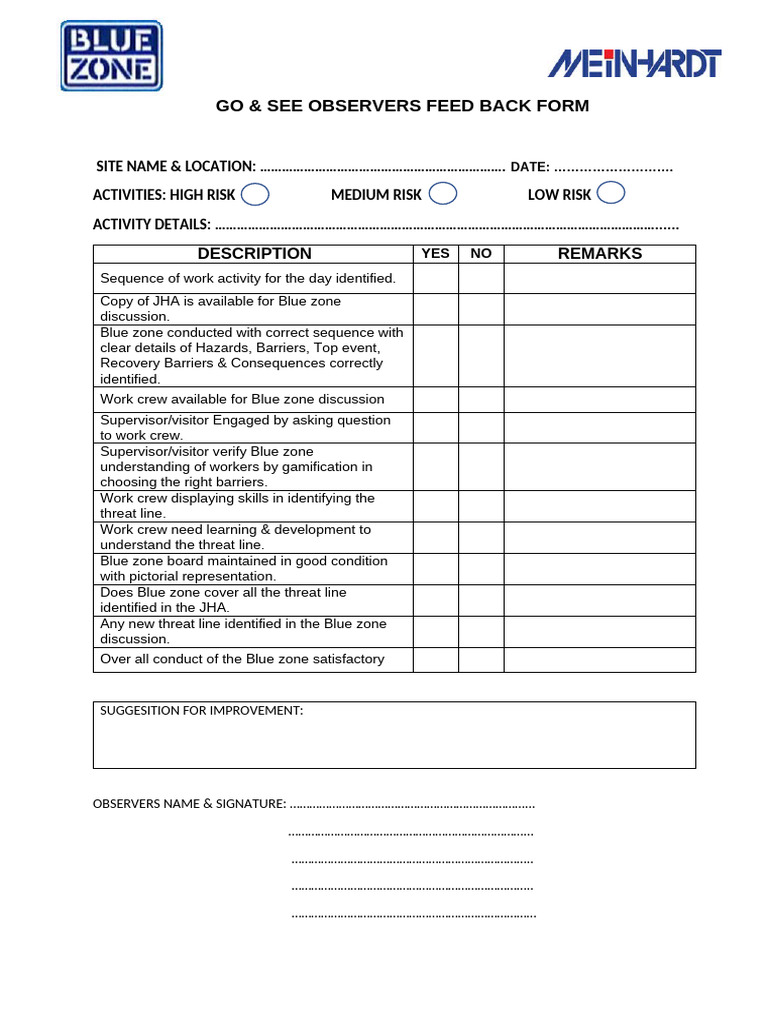 Go & See Observers Feedback Form | PDF