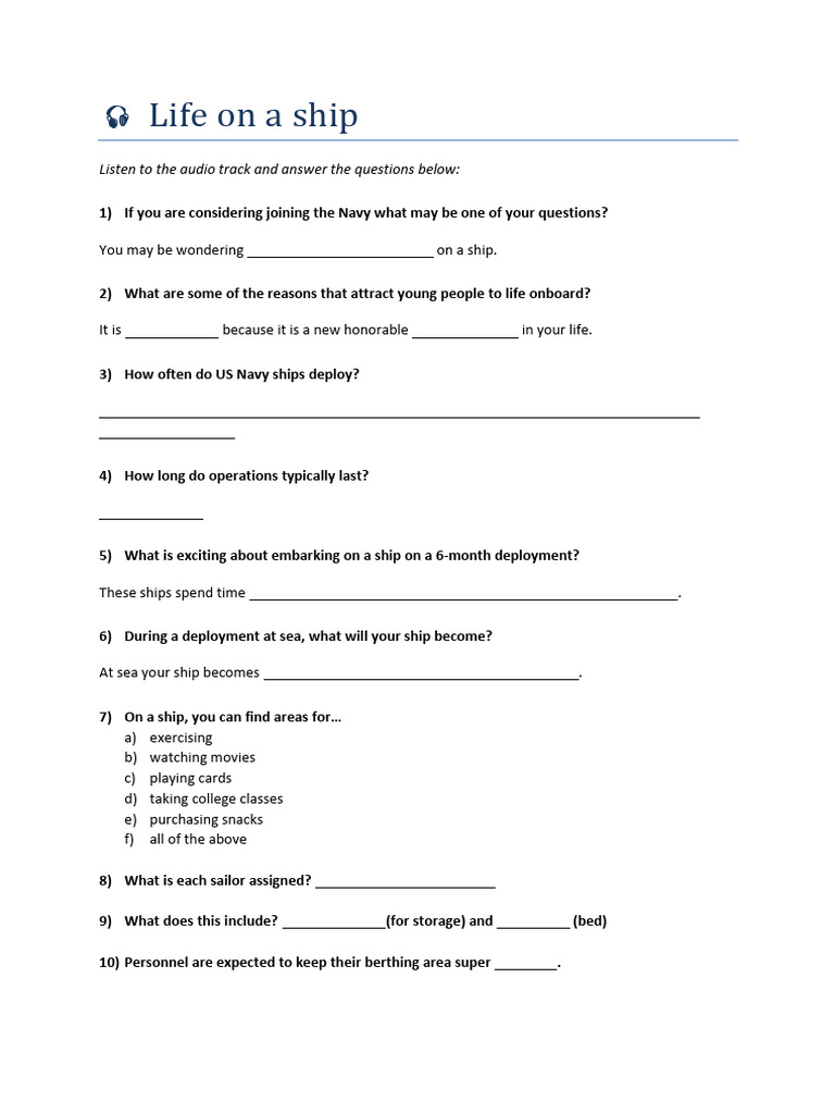 Life On A Ship - STUDENT | PDF