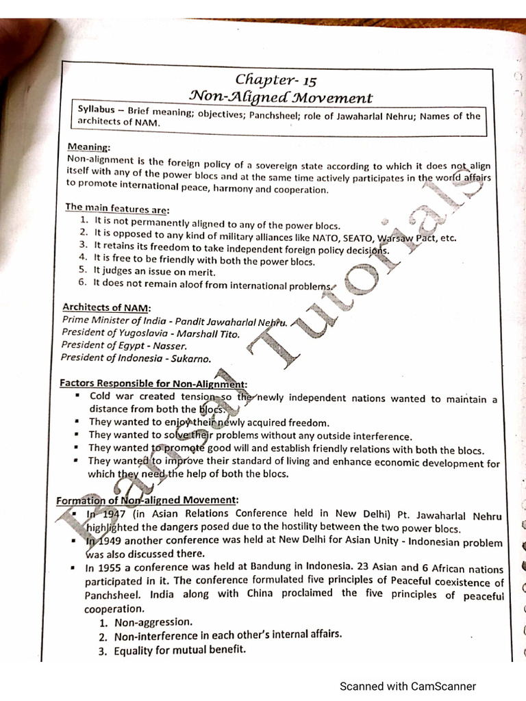 Non Alignment Movement NAM Class 10 | PDF
