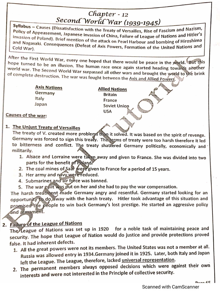 The Second World War Class 10 Second | PDF