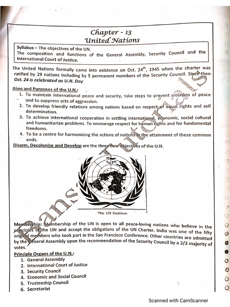 United Nation Organisation Class10 | PDF