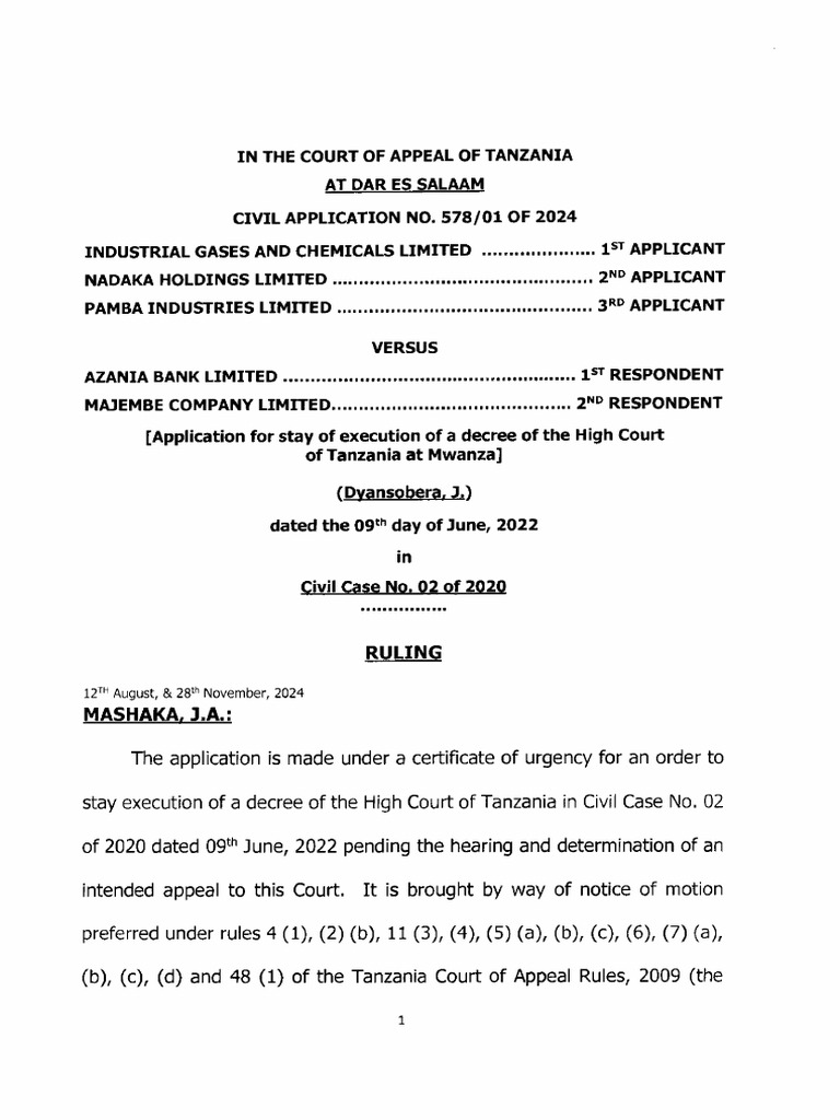 Tanzania Court Appeal Ruling | PDF | Judgment (Law) | Federal Rules Of ...