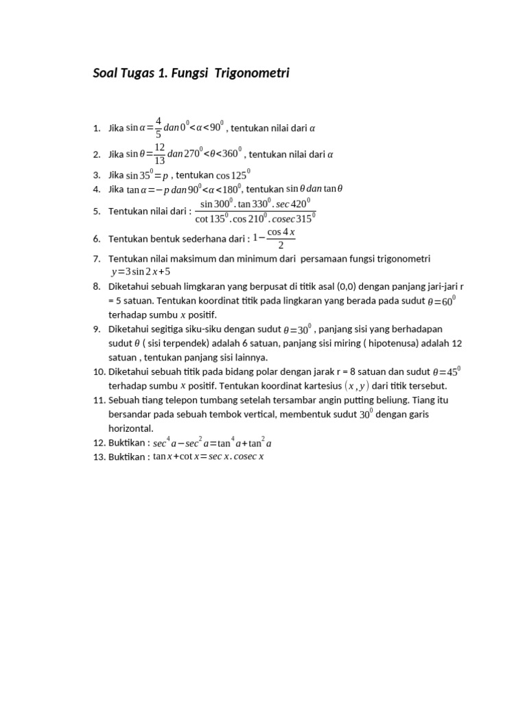 Tugas 1. Fungsi Trigonometri | PDF