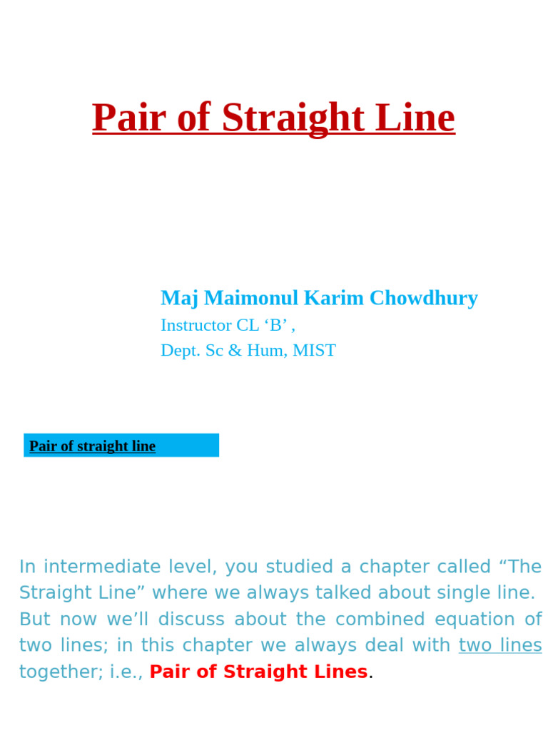 Pair of Straight Line - Discussion | PDF | Line (Geometry) | Elementary ...