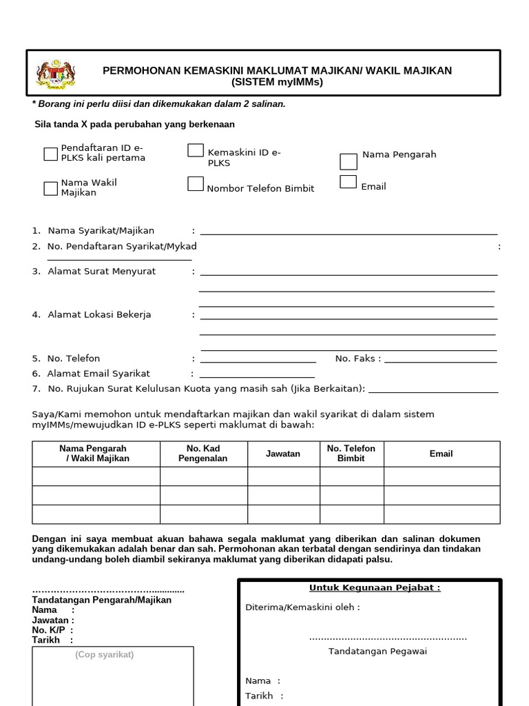 Borang Permohonan Kemaskini Maklumat Majikan - Pelbagai Sektor | PDF