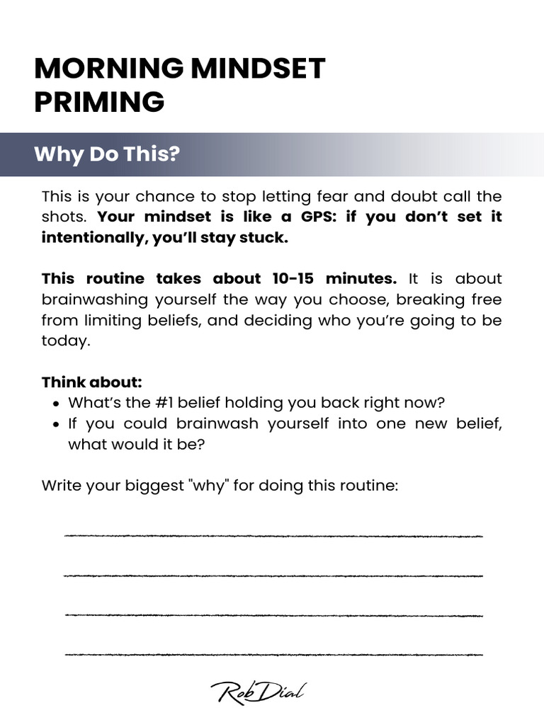 Morning Mindset Priming - Worksheet | PDF