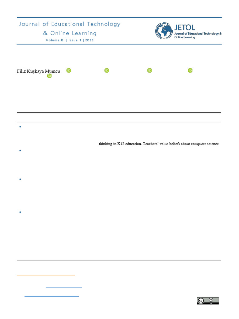 Unpacking teachers' value beliefs about computational thinking and programming | PDF | Self ...