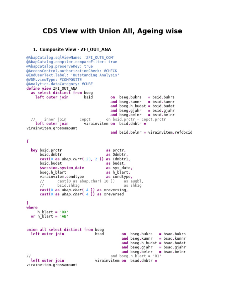 CDS View With Union All, Ageing Wise | PDF | Applied Mathematics ...