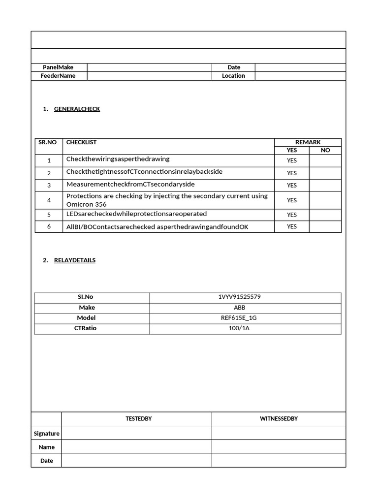 REF615 RELAY REPORT | PDF