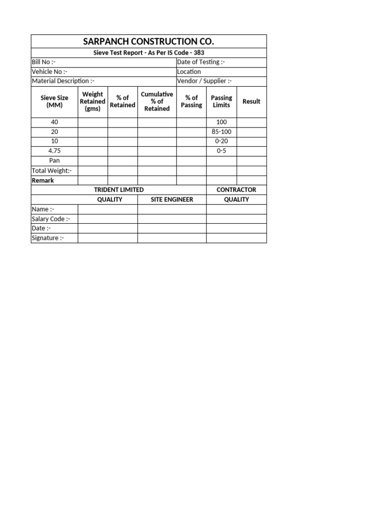 Sieve Test Formate | PDF