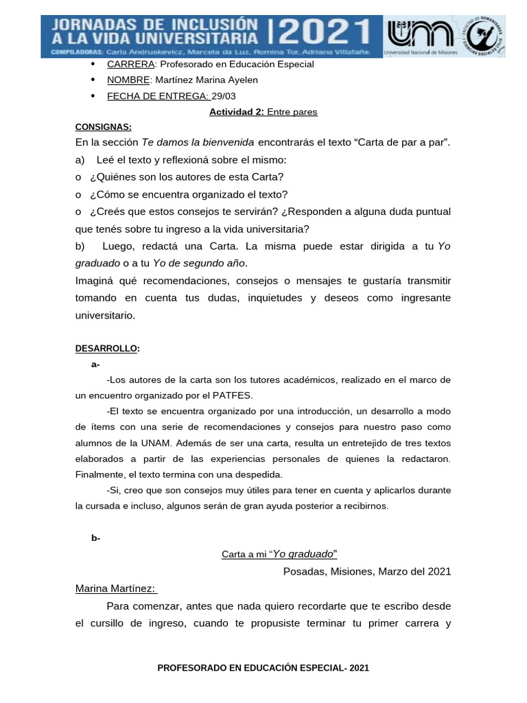 Carta reflexiva para futuros docentes | PDF