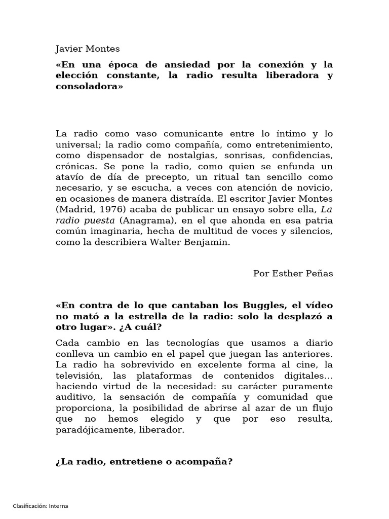 Javier Montes Entrevista | PDF | Radiodifusión