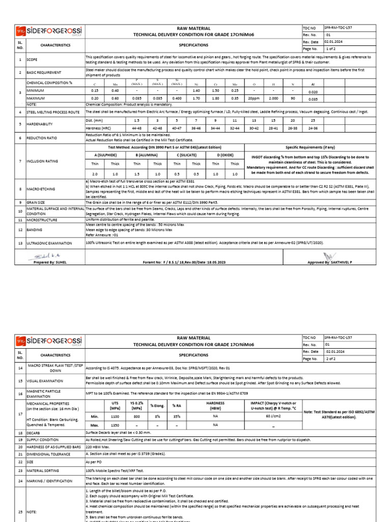 SFR-RM-TDC-157 For 17CrNiMo6 Rev 01 | PDF | Steel | Building Engineering
