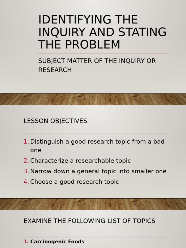 Identifying The Inquiry and Stating The Problem | PDF | Cognition