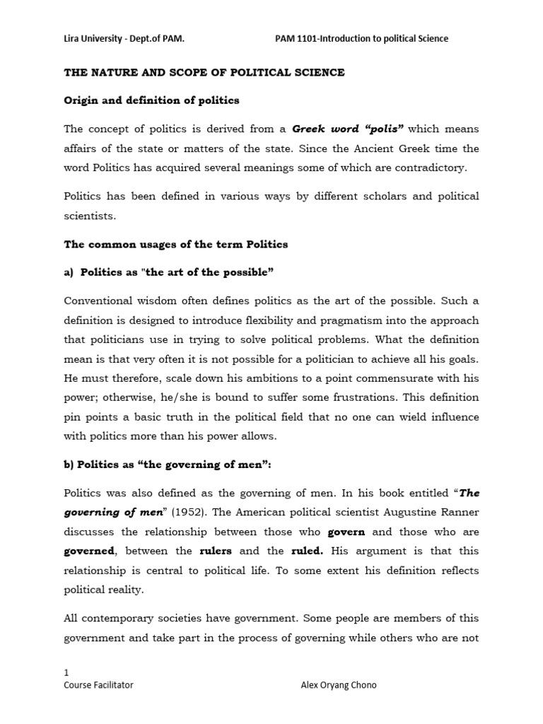Nature and Scope of Political Science | PDF | Power (Social And ...