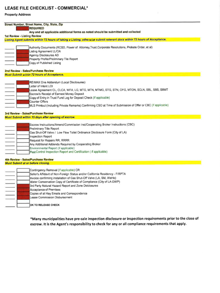 Lease File Checklist-Commercial | PDF