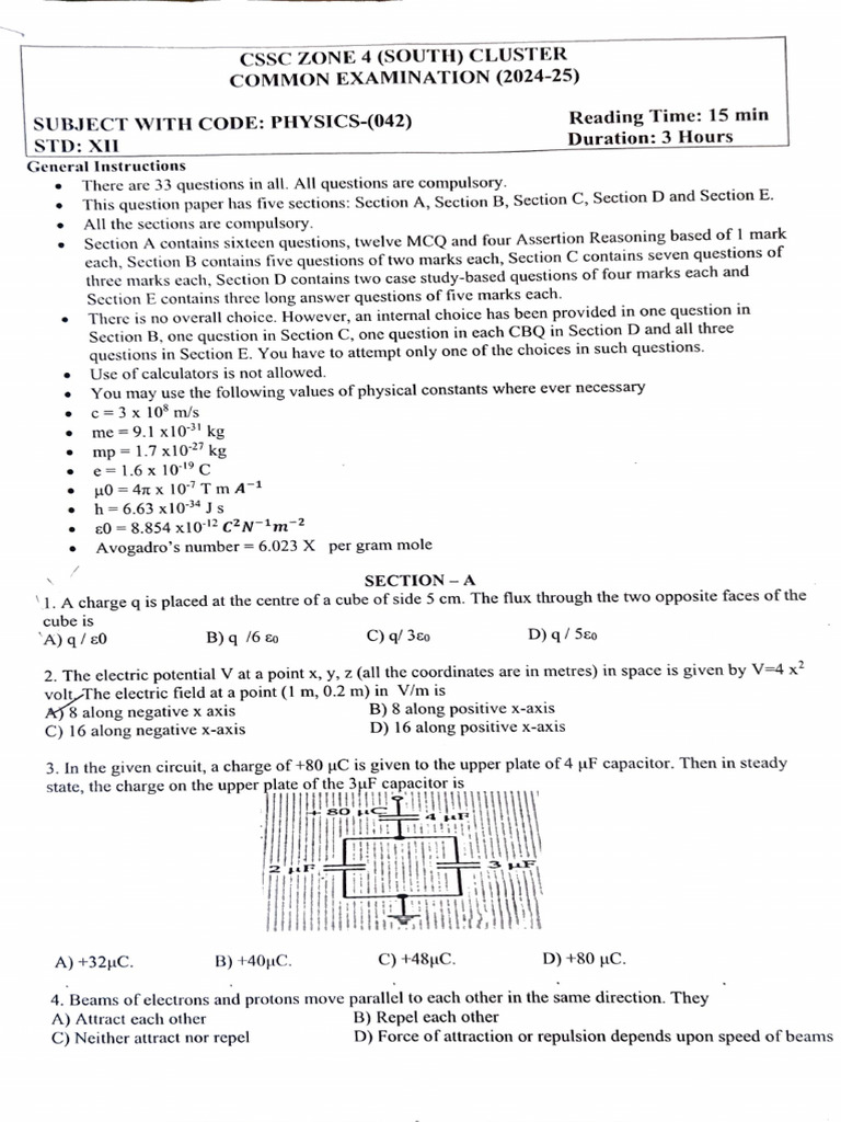 CSSC South Cluster Physics 2024 (Zone 4) | PDF | Optics | Electromagnetism