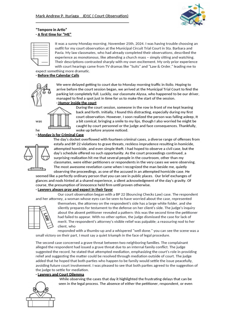 Court Observation Insights: A Law Student's Experience | PDF ...
