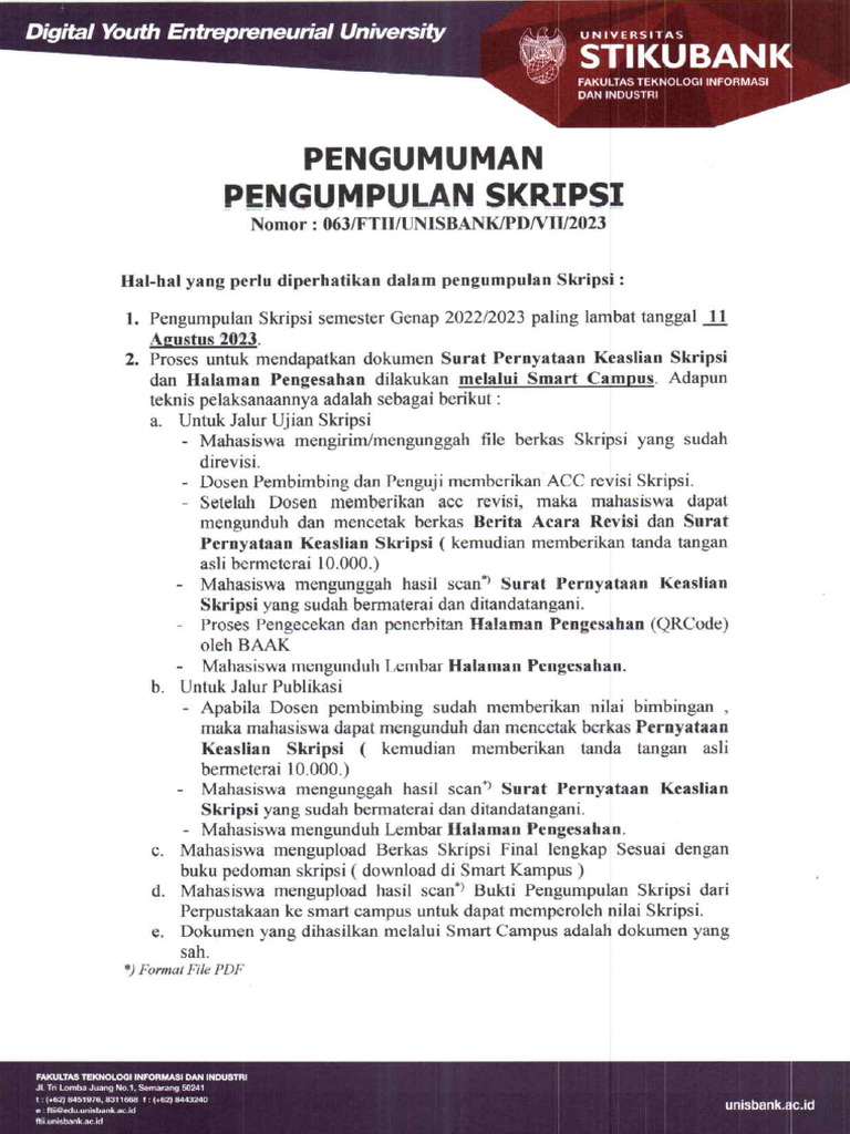 063 PD Pengumpulan Skripsi SMT Genap 2022 2023 | PDF