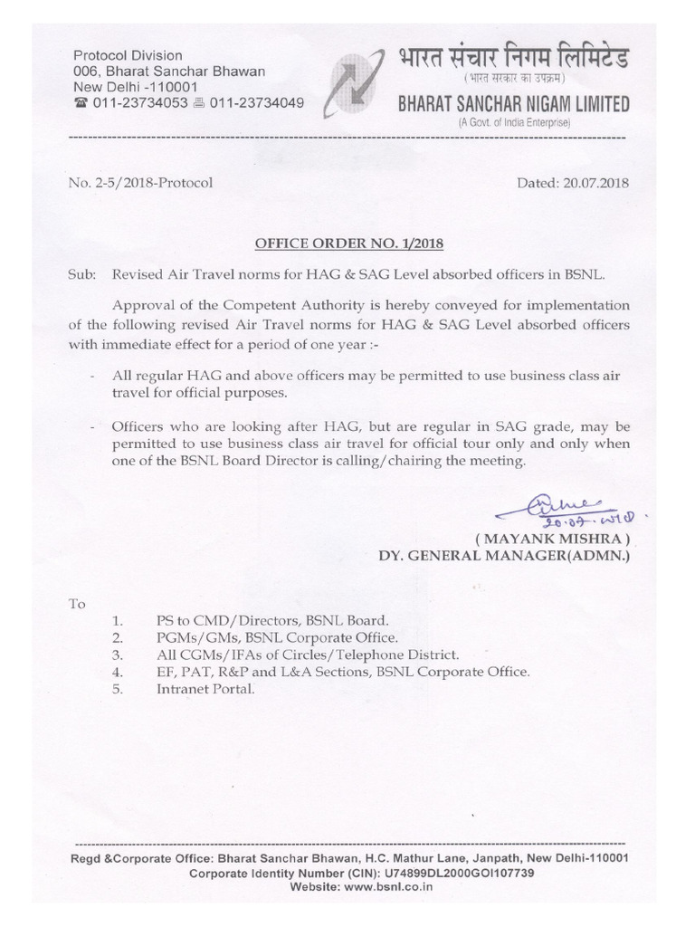Revised Air Travel Norms For Absorbed HAG - SAG Level Officers Reg 30 ...