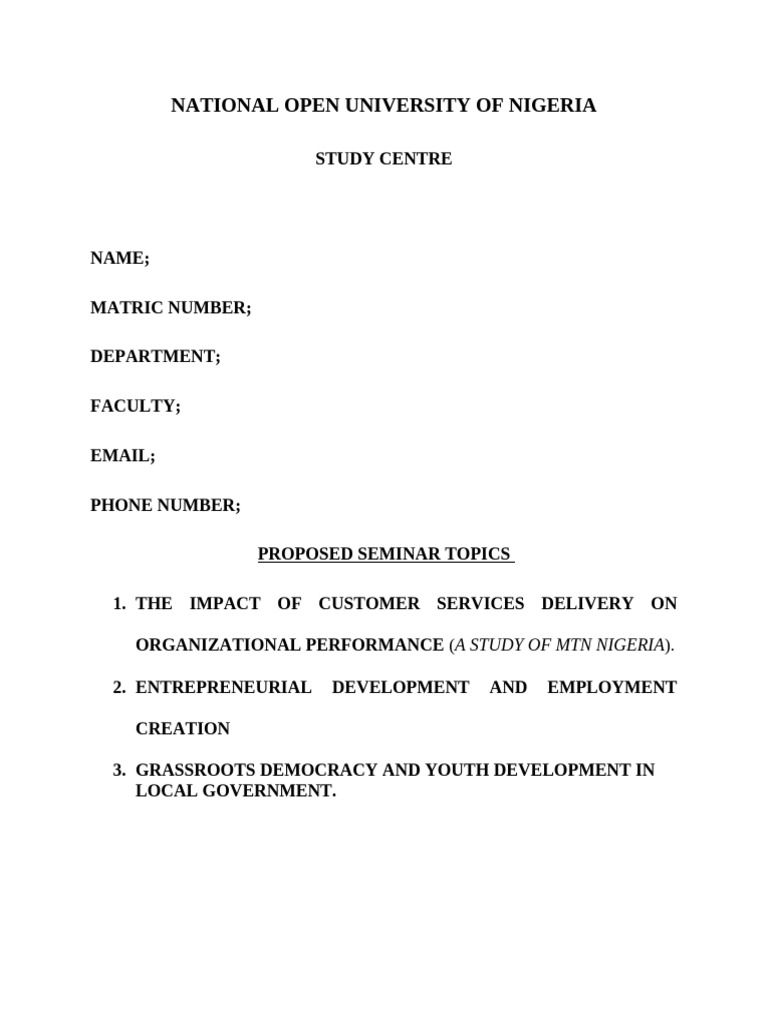 Format of Proposed Seminar Topics | PDF