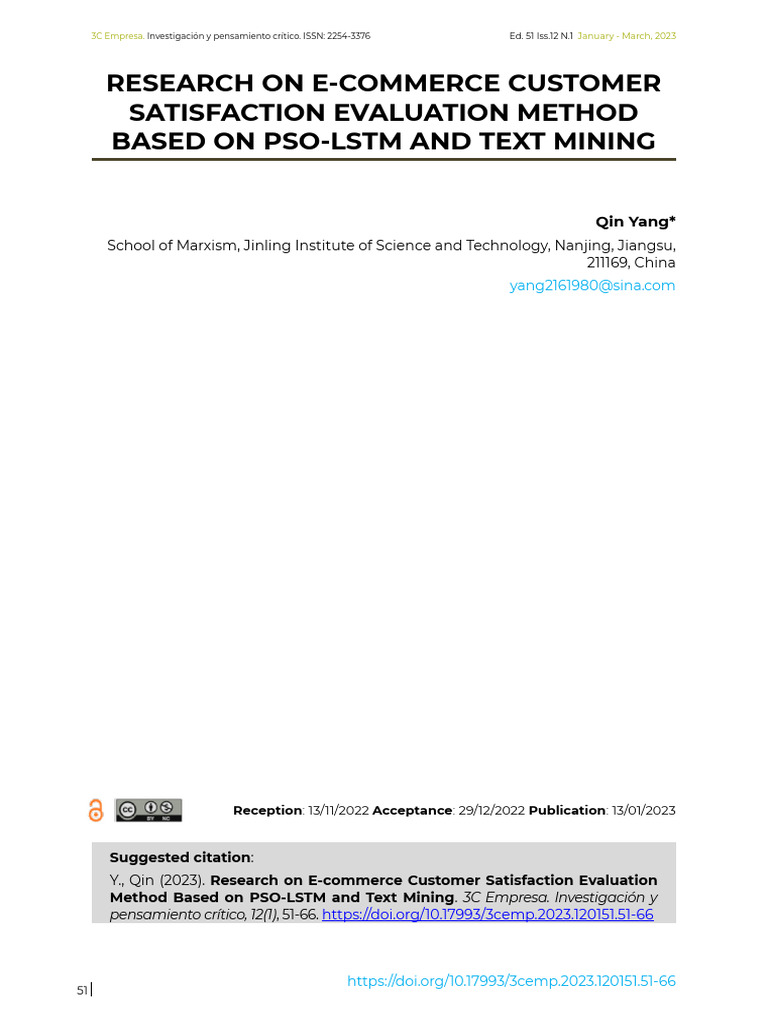 Research On E-Commerce Customer Satisfaction Evaluation Method Based On Pso-Lstm and Text Mining ...