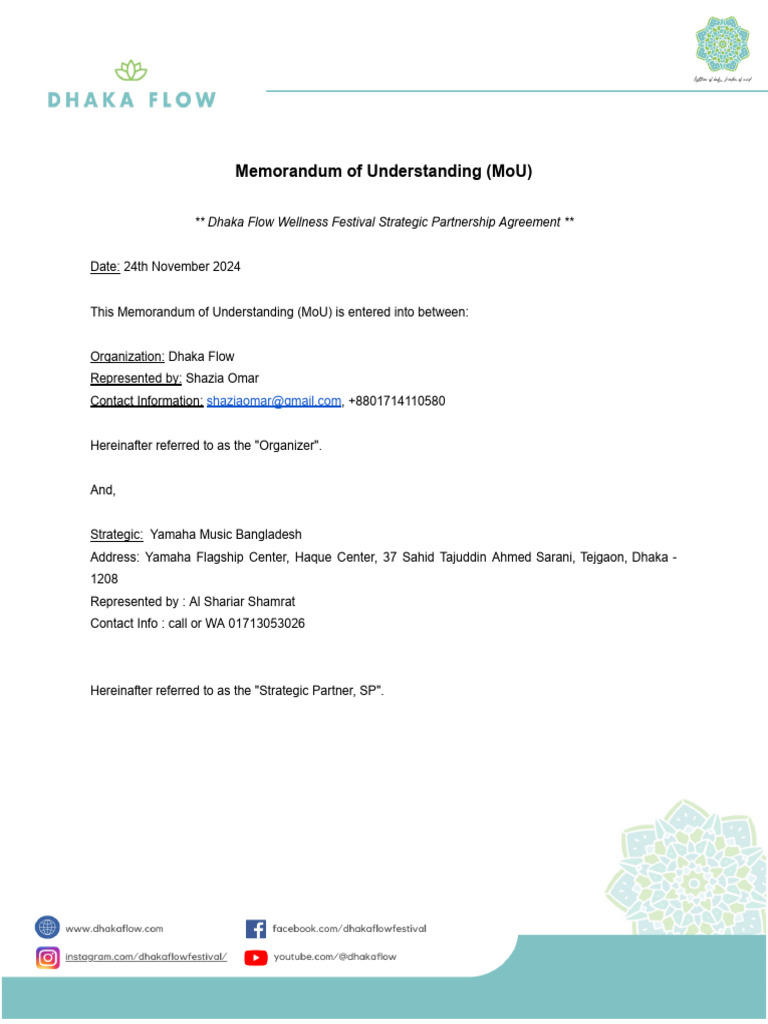 Strategic Partnership MoU - Yamaha X Dhaka Flow | PDF | Arbitration | Mediation