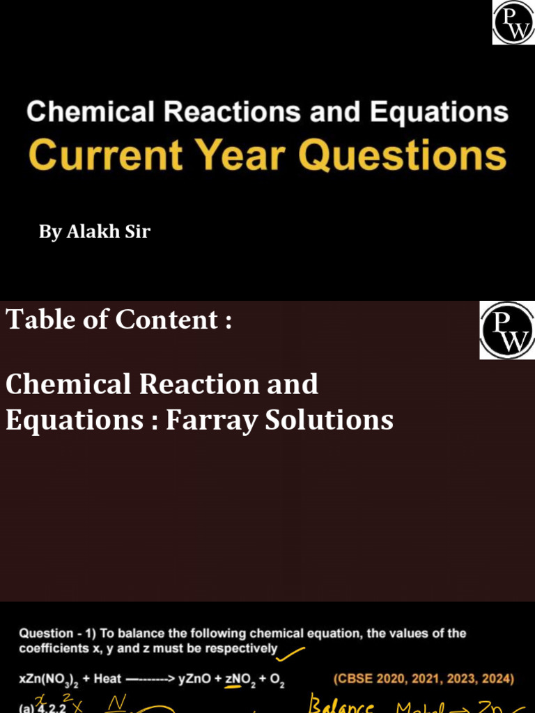 Chemical Reaction and Equations - Farray Solutions | PDF