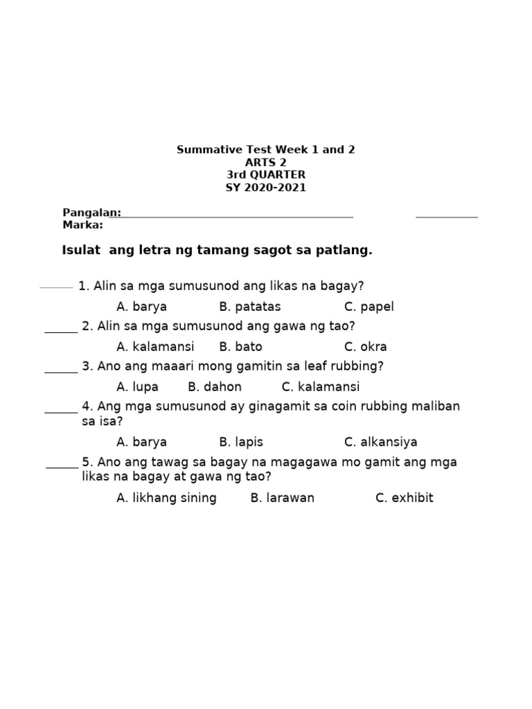 q3 Arts 2 Summative | PDF