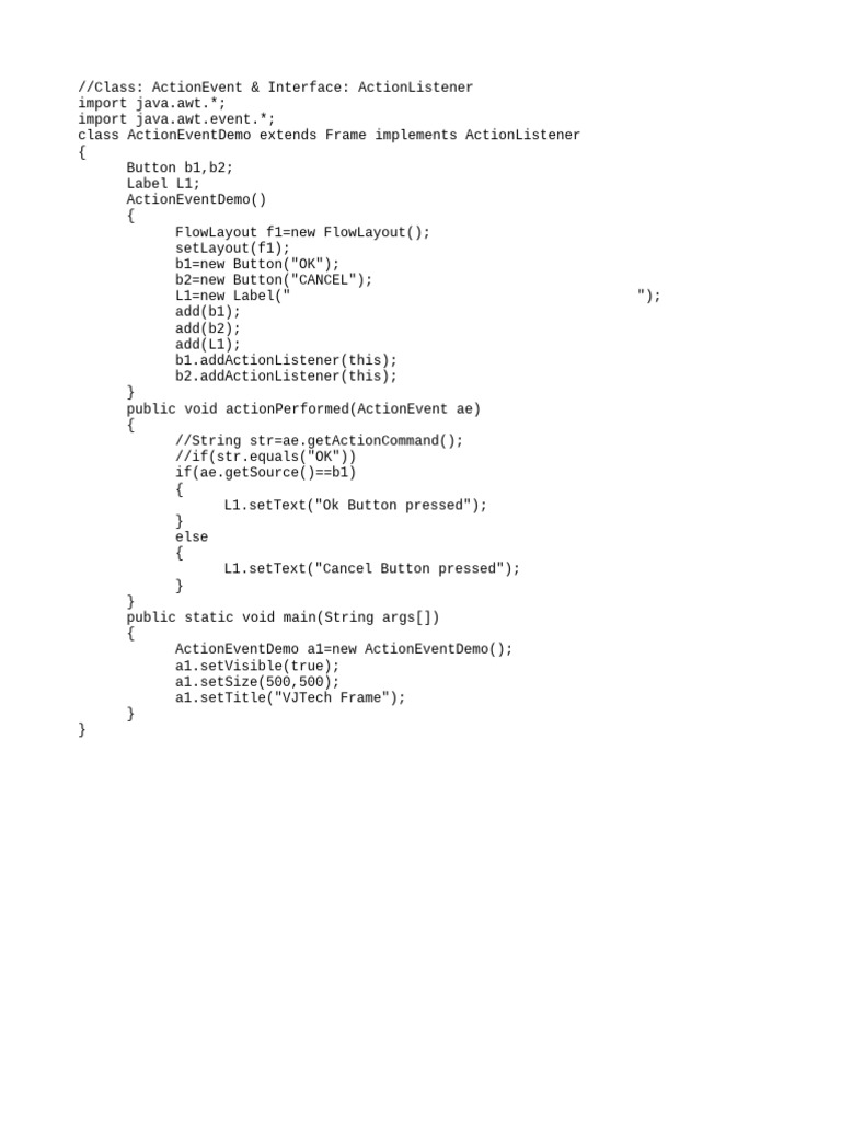 Java ActionEvent Example | PDF