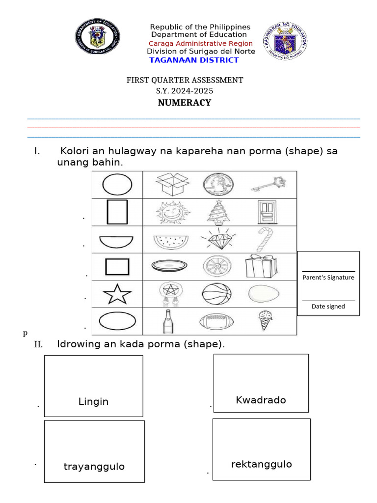 1ST QUARTER NUMERACY Final | PDF | Geometric Objects | Geometric Shapes