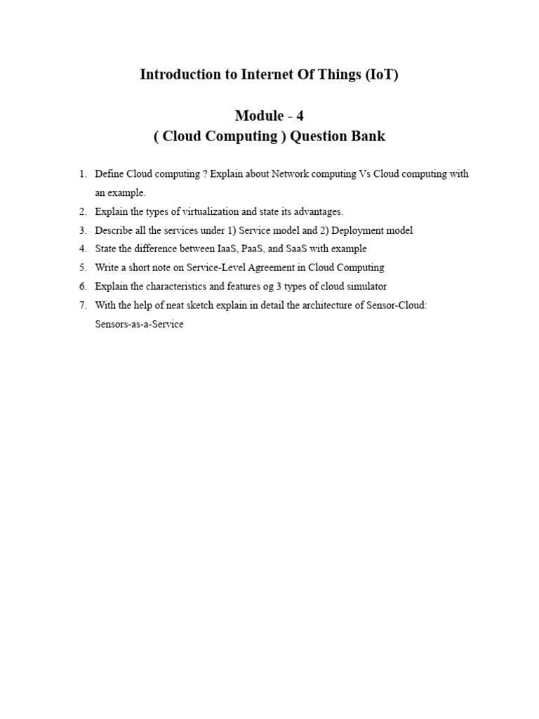 IoT Cloud Computing Question Bank | PDF