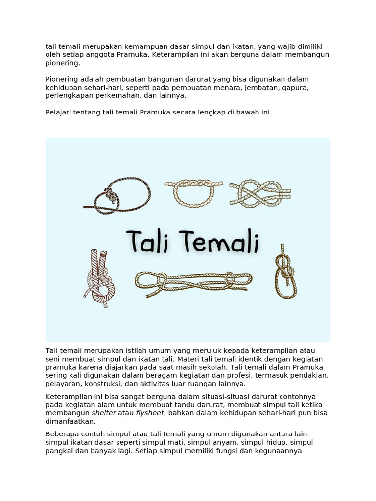 Tali Temali Merupakan Kemampuan Dasar Simpul Dan Ikatan | PDF