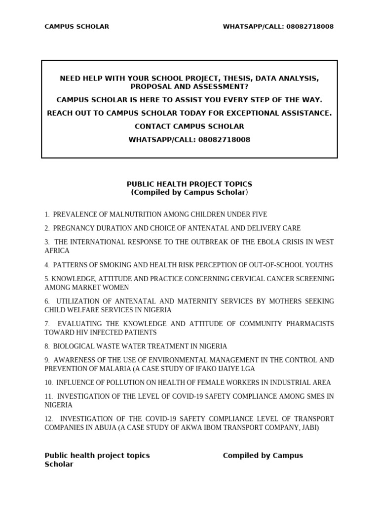 Public Health Project Topics | PDF | Public Health | Malaria