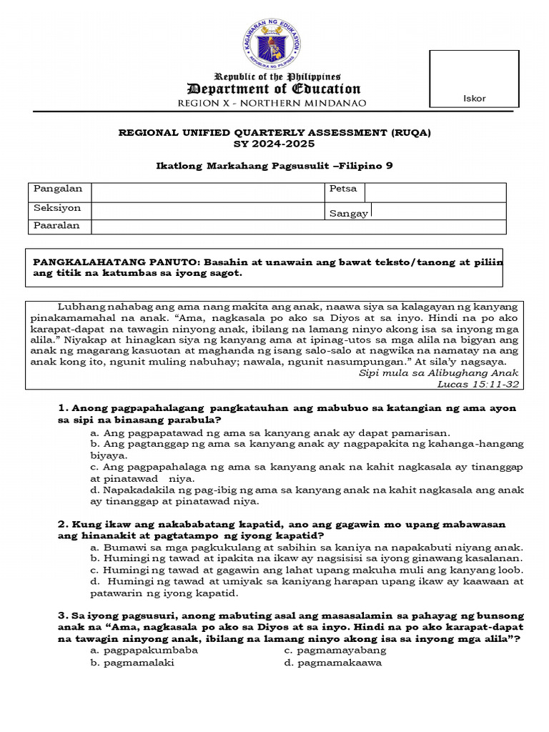 Filipino 9 RUQA QUARTER # | PDF