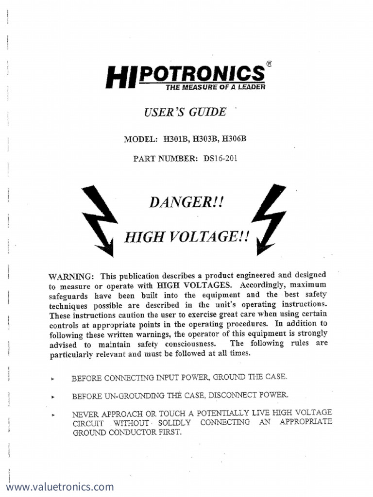 Hipotronics H301B, H303B, H306B Users Guide | PDF