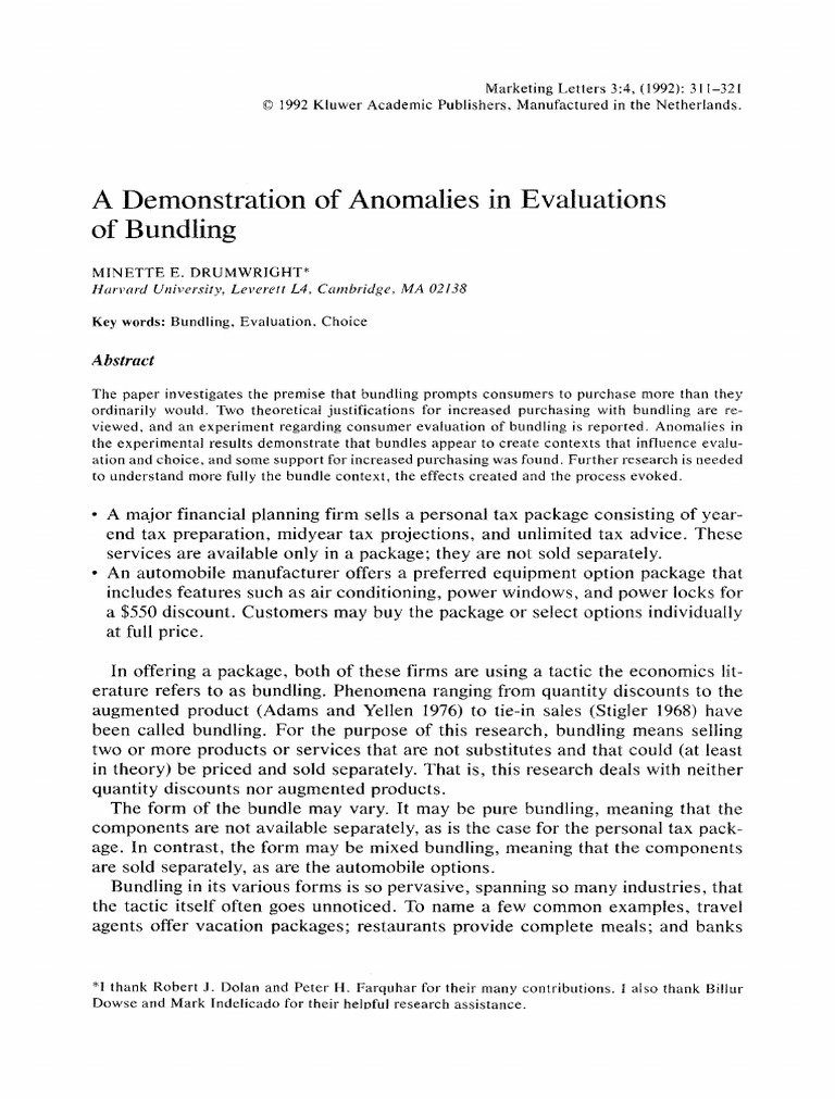 A Demonstration of Anomalies in Evaluations of Bundling | PDF | Utility