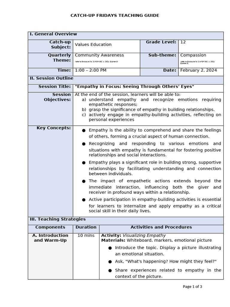 TG - Values Ed 7 Sample | PDF | Empathy | Emotions