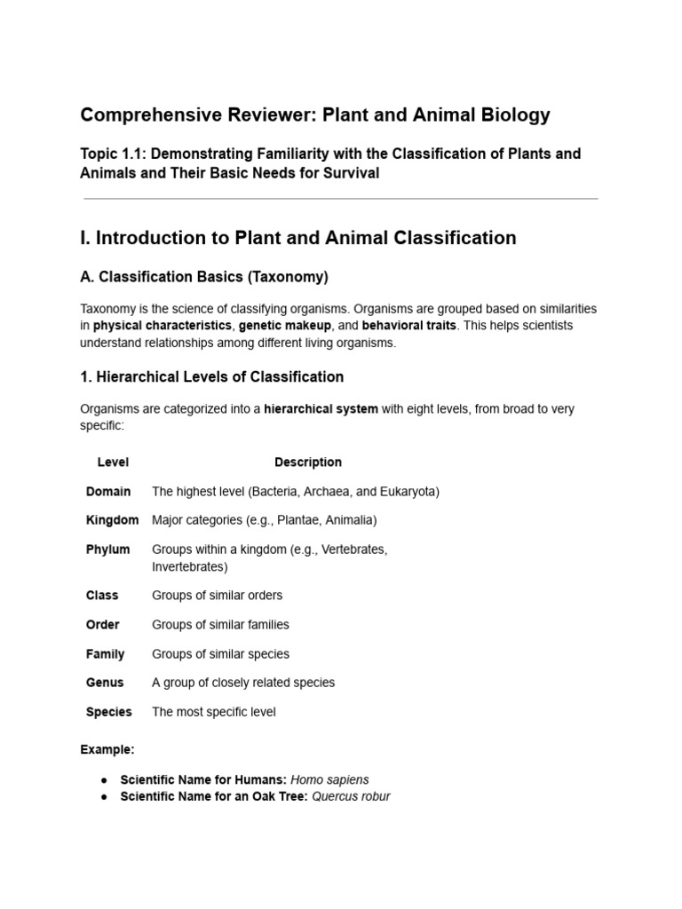 Plant and Animal Classification Overview | PDF | Cell (Biology ...
