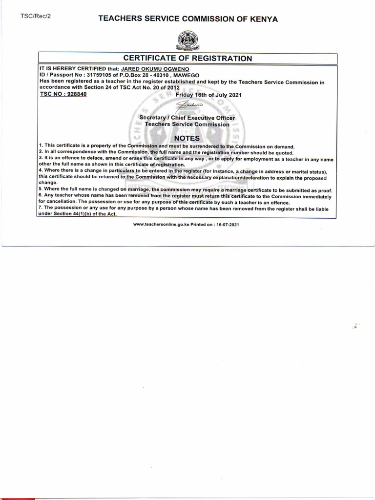 JARED TSC CERTIFICATE | PDF