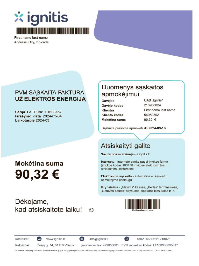 Lithuanian Utility Bill | PDF