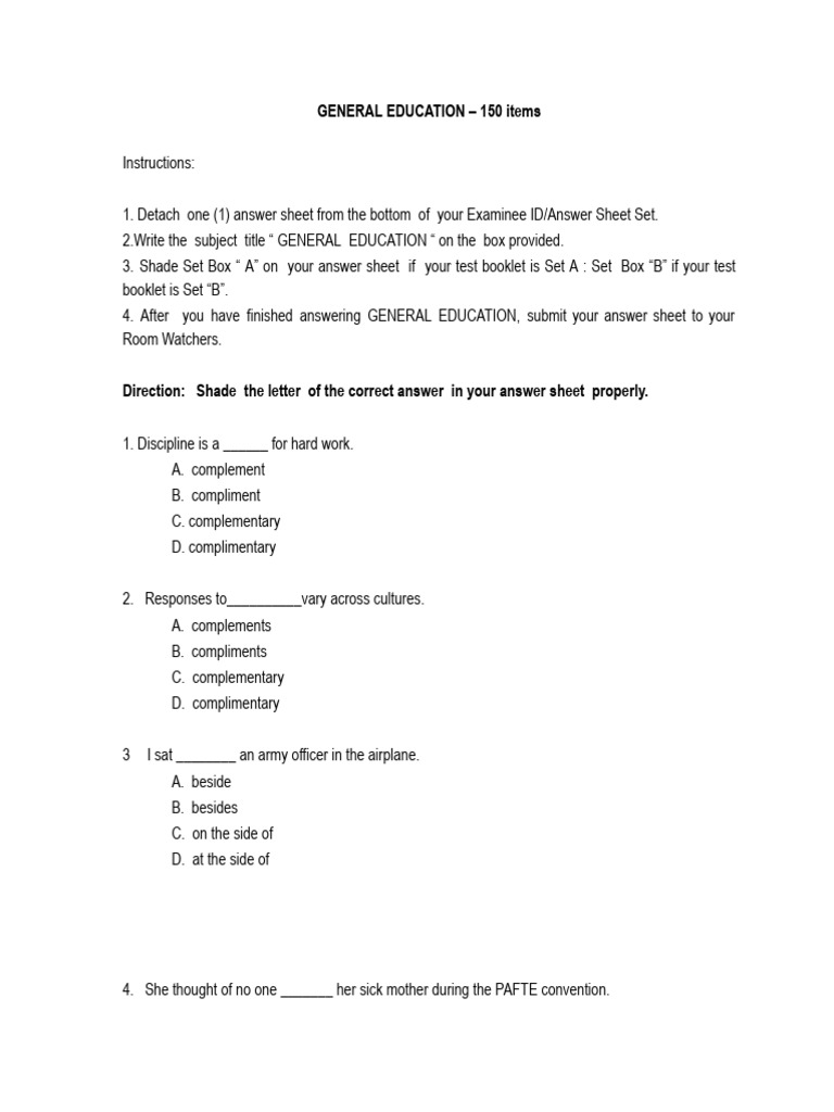 General Education Test Instructions and Items | PDF | Philippines | Water