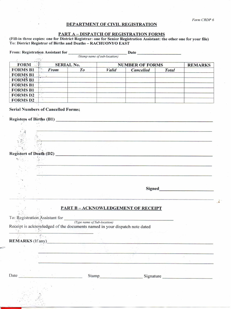 Dispatch of Registration Forms Form | PDF