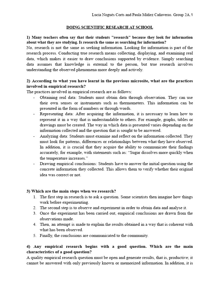 Doing Scientific Research at School | PDF | Hypothesis | Information
