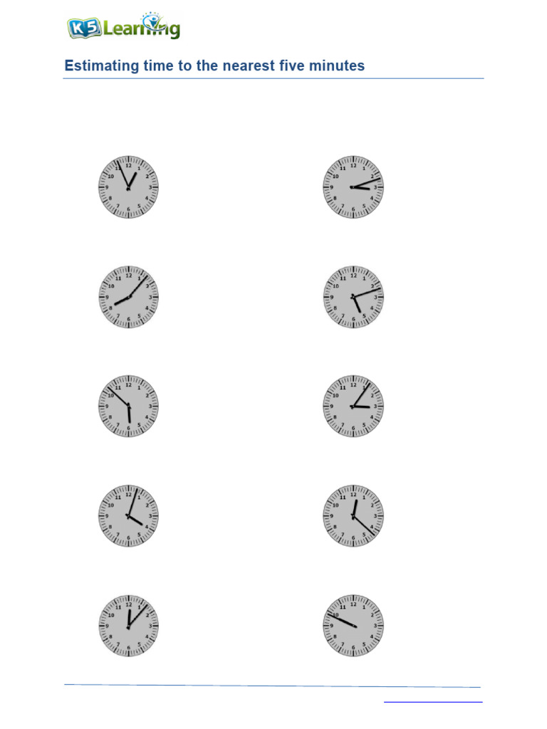 Estimating Time to Nearest Five Minutes | PDF