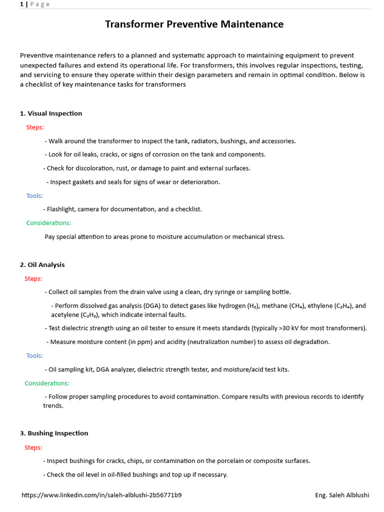 Transformer Preventive Maintenance Pdf Transformer Electricity