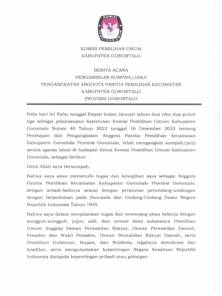 BA PENGAMBILAN SUMPAH PPK BILATO | PDF